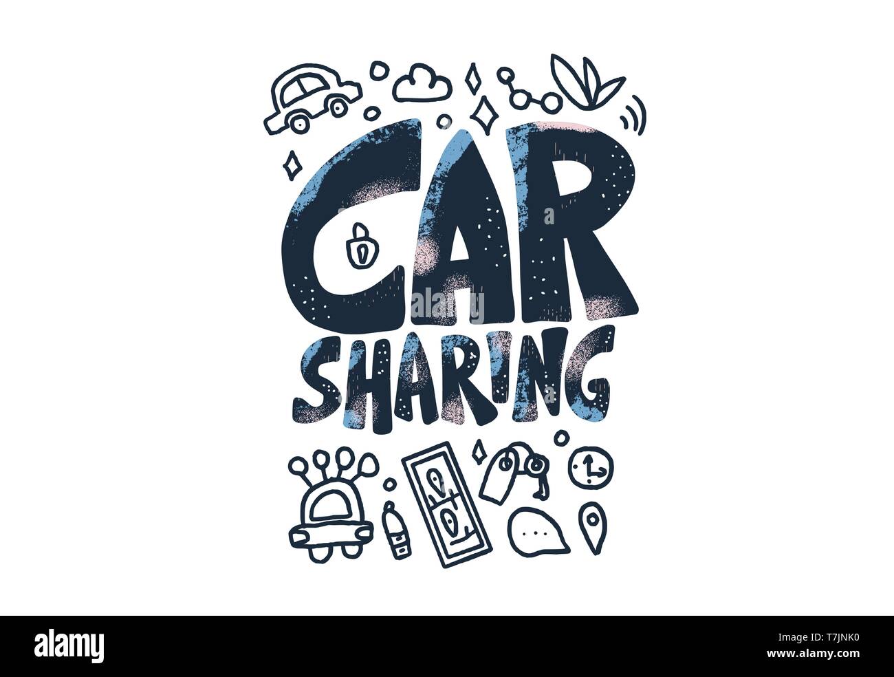 Car sharing concept. Hand lettering with symbols. Vector illustration ...