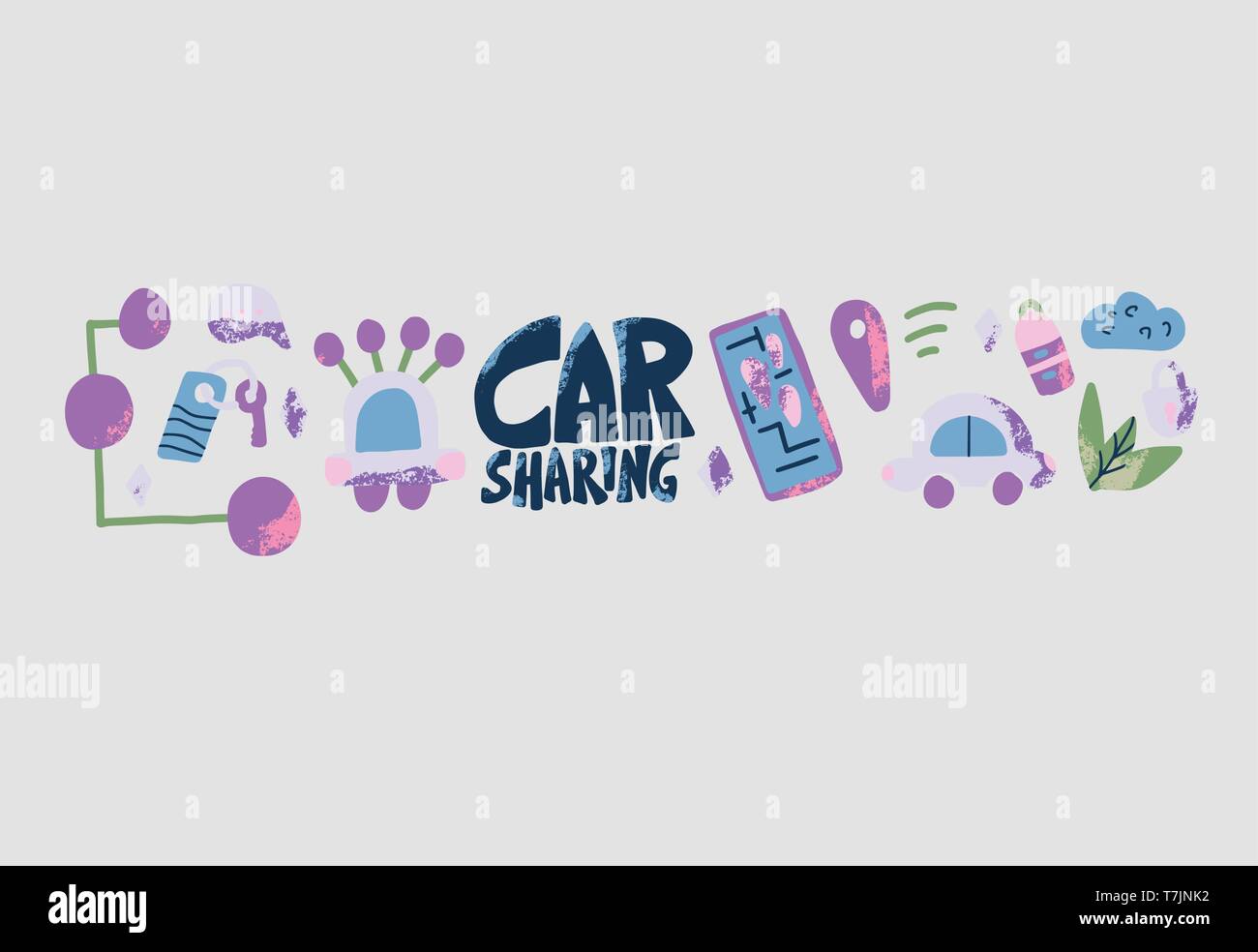 Car sharing concept. Hand lettering with symbols. Vector illustration ...