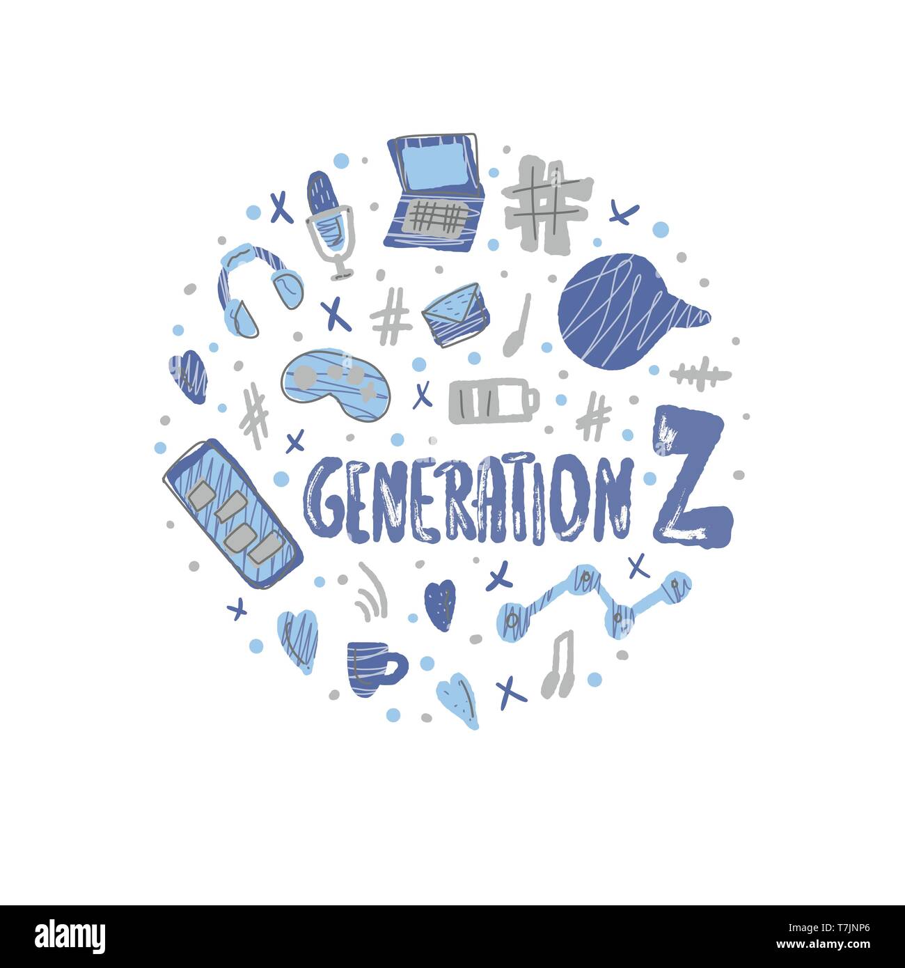 Generation z round badge. Text with digital symbols in flat style ...