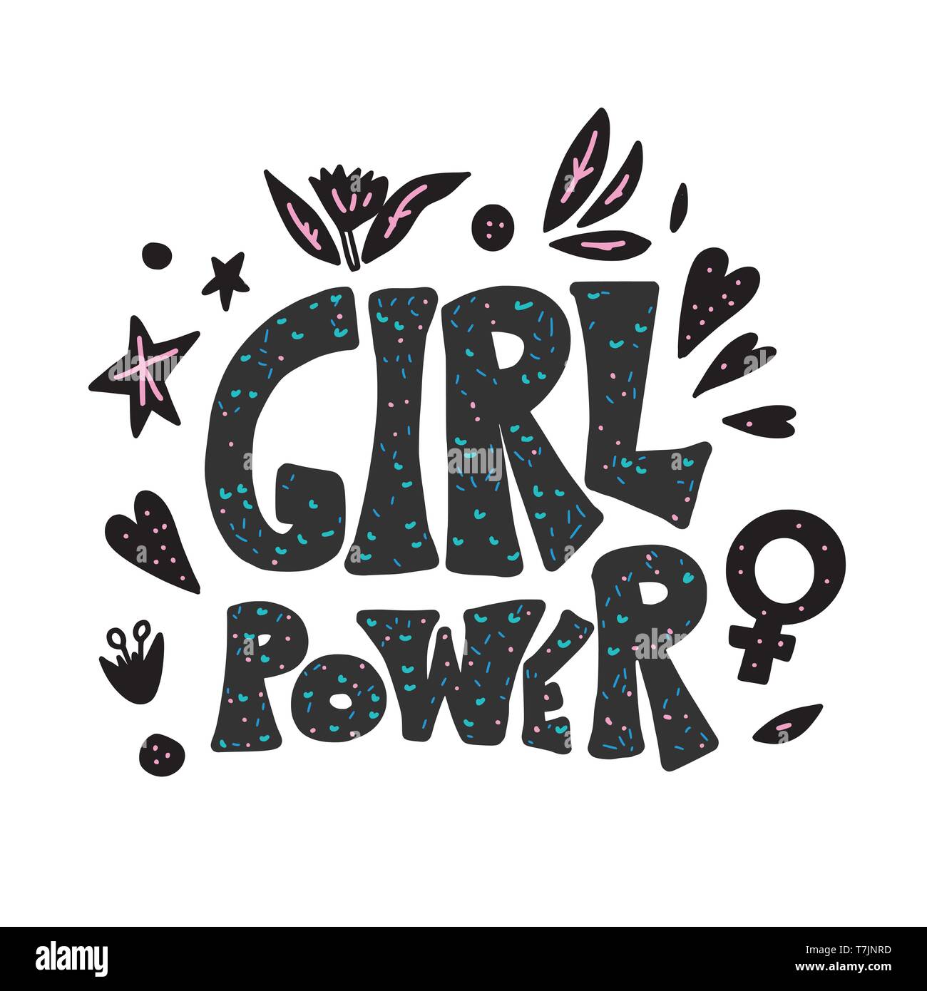 Girl power quote with decoration. Poster, banner, card, print isolated ...