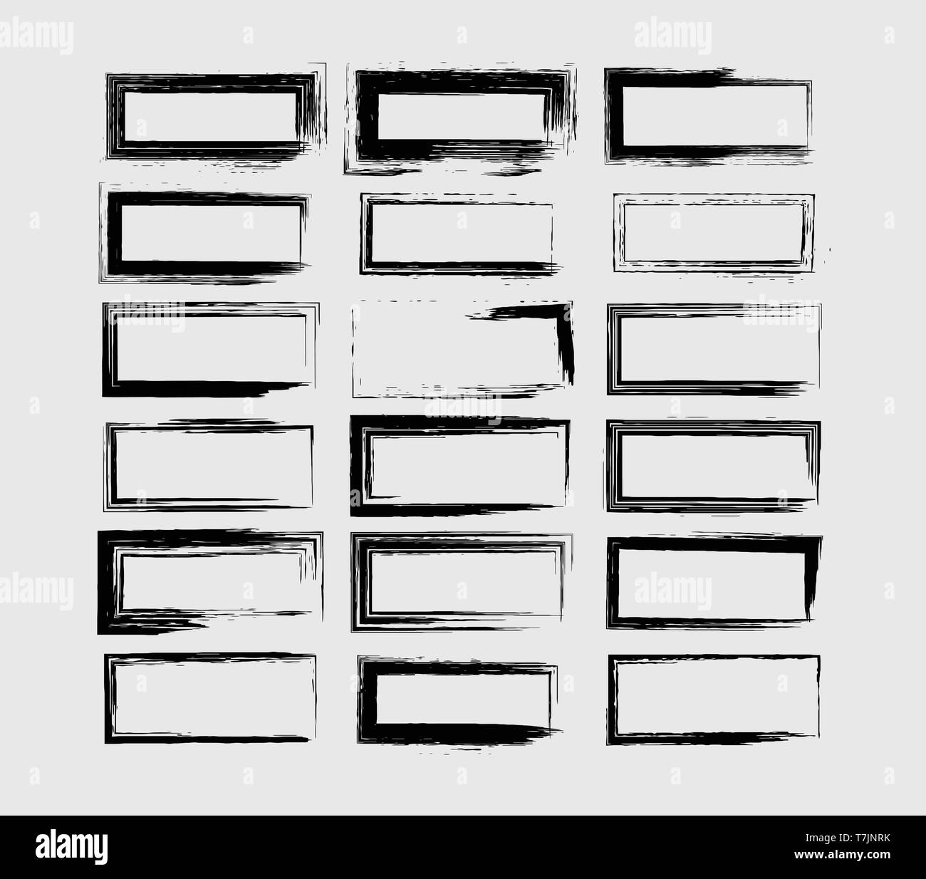 Collection of linear empty borders. Black rectangle grunge frames ...