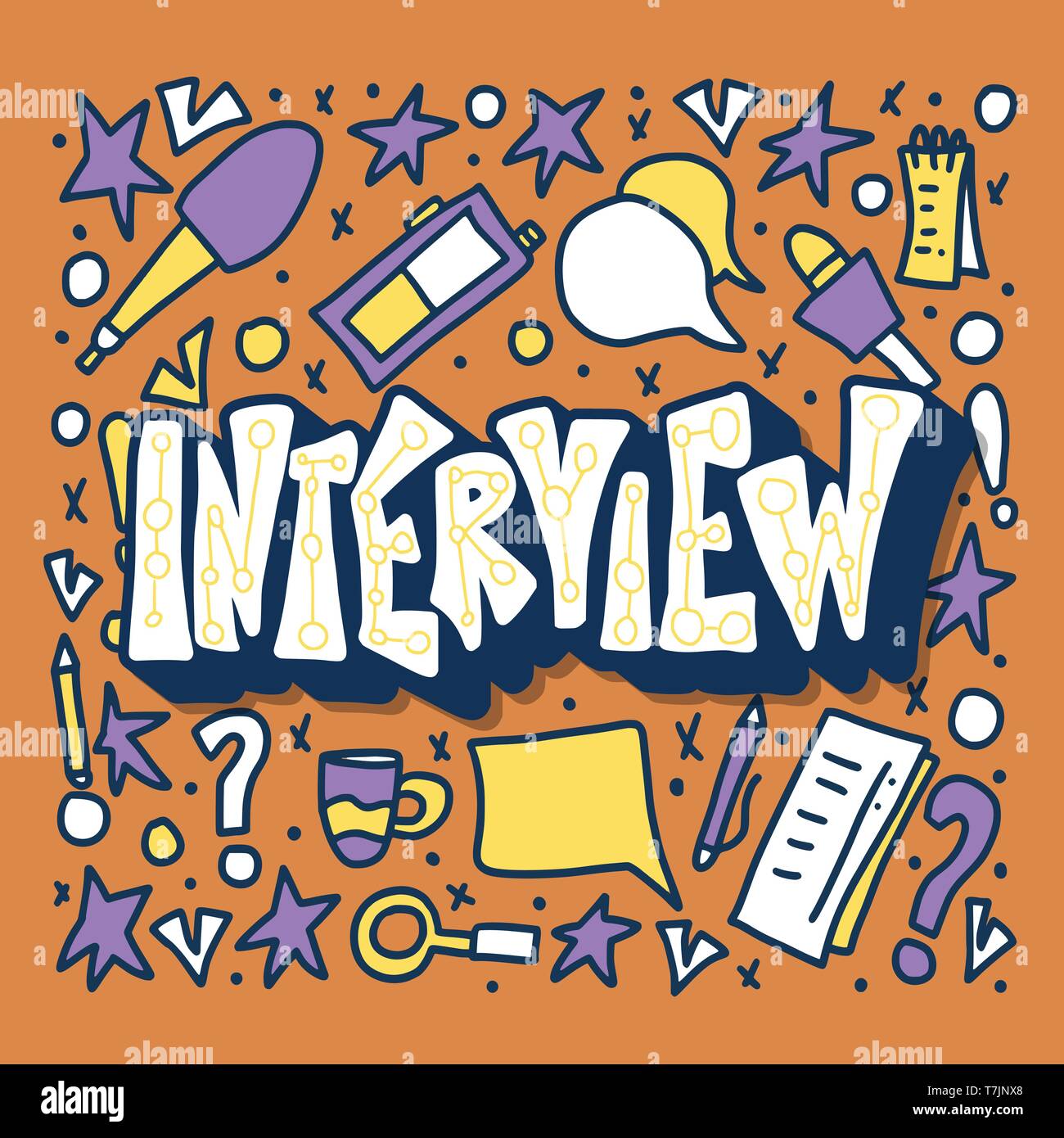 Interview lettering with decoration design element. Set of interview ...