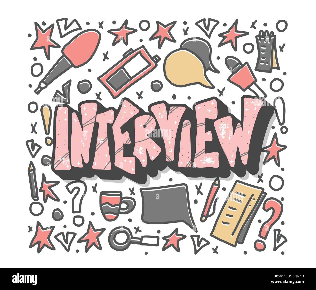 Interview lettering with decoration design element. Set of interview ...