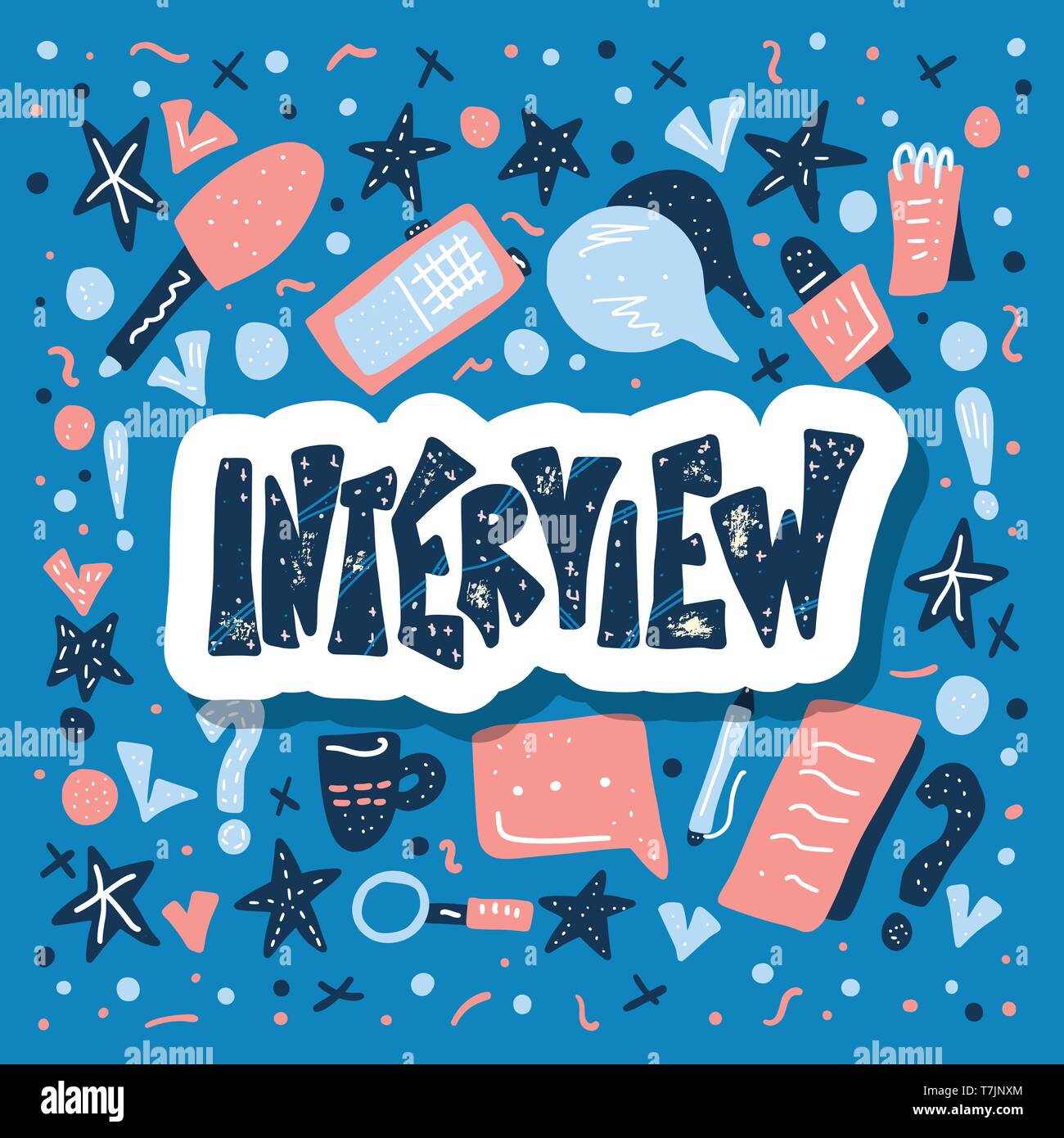 Interview sticker lettering with decoration design element. Set of ...