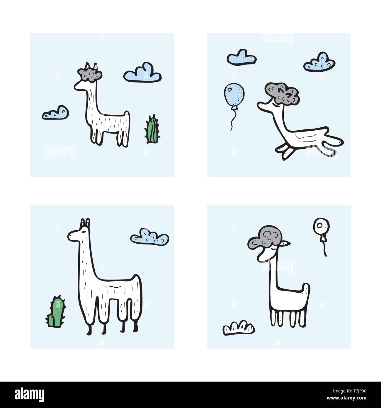 Lama concept. Composition in doodle style. Vector illustration Stock ...