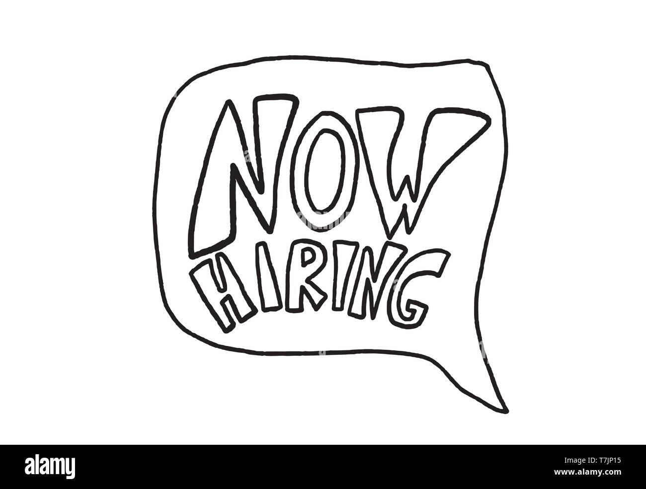 Now hiring phrase with bubble speech isolated on white background ...