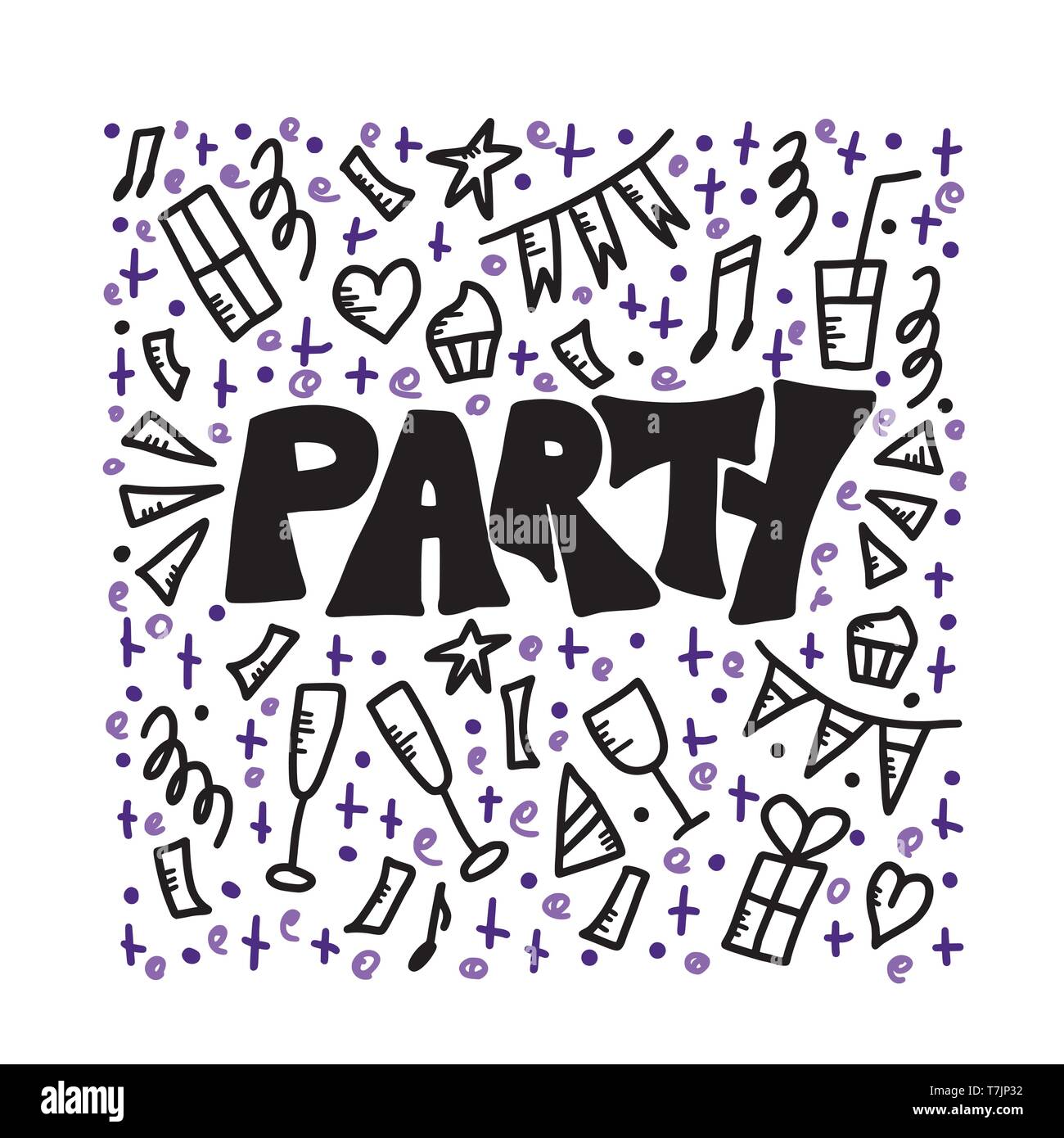 Party poster with handwritten lettering and holiday decoration. Event ...