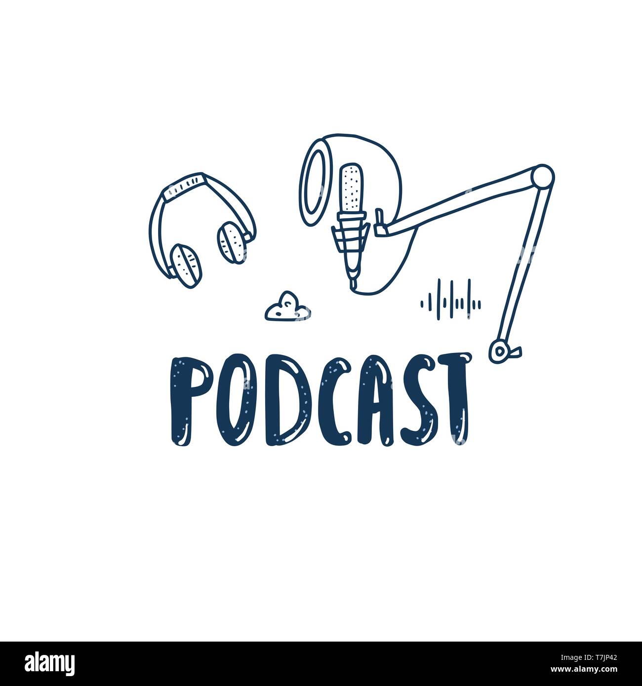 Podcast emblem with handwritten lettering and decoration. Text and ...