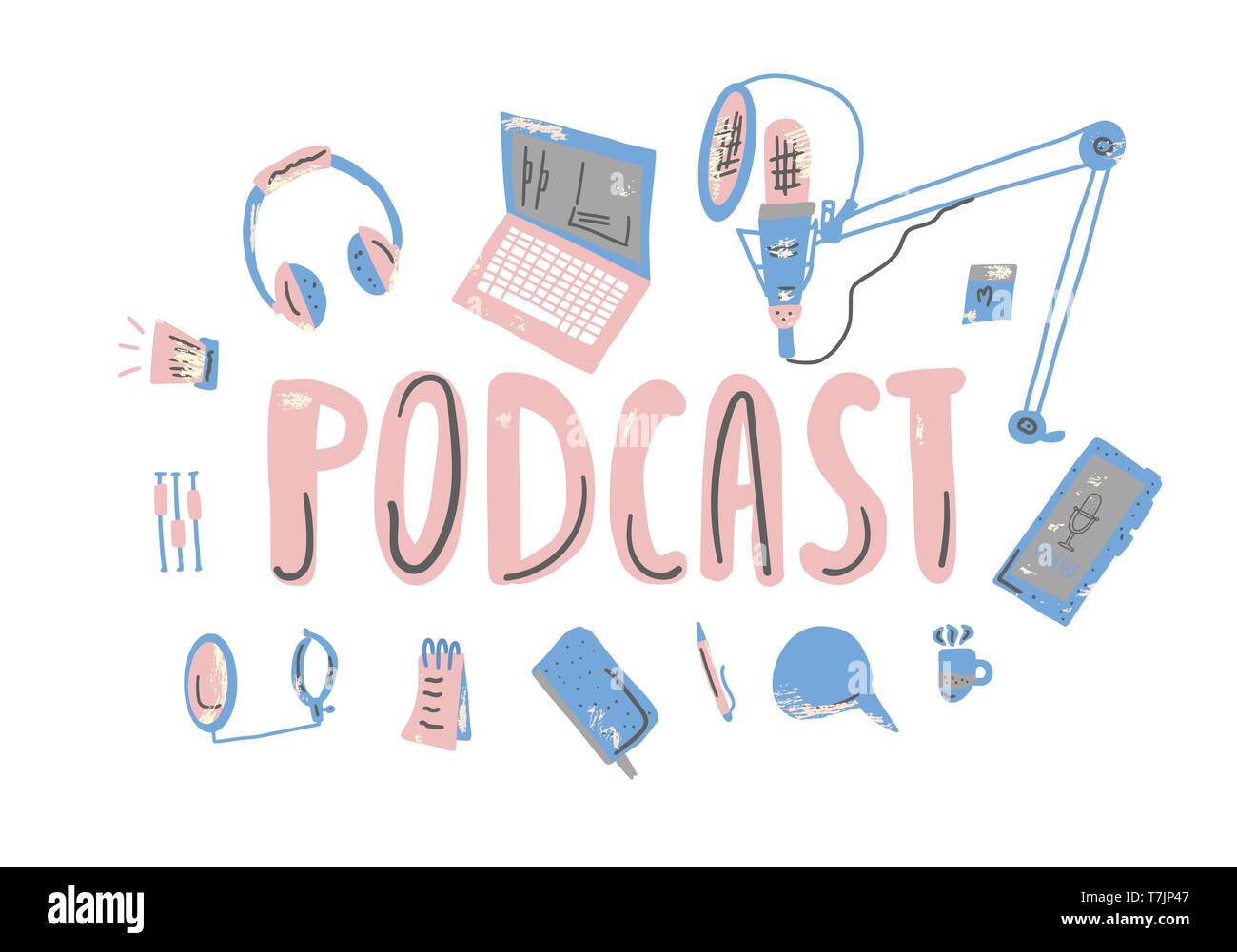Podcast concept with handwritten lettering and decoration. Text and ...