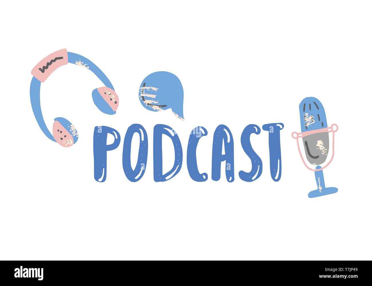 Podcast concept with handwritten lettering and decoration. Text and ...