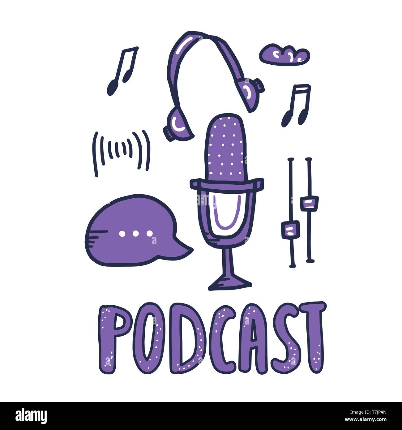 Podcast emblem with handwritten lettering and decoration. Text and ...