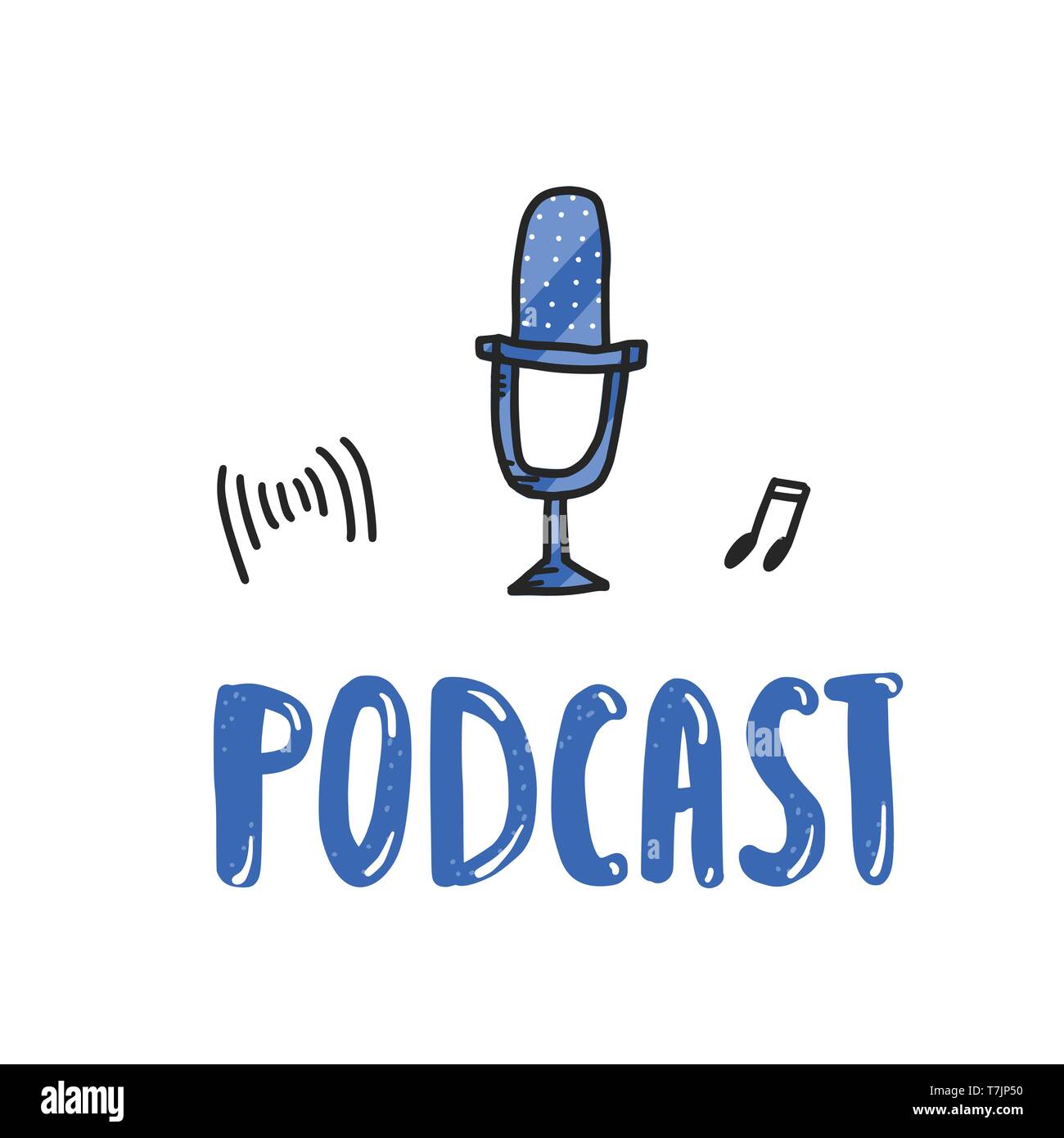 Podcast emblem with handwritten lettering and decoration. Text and ...