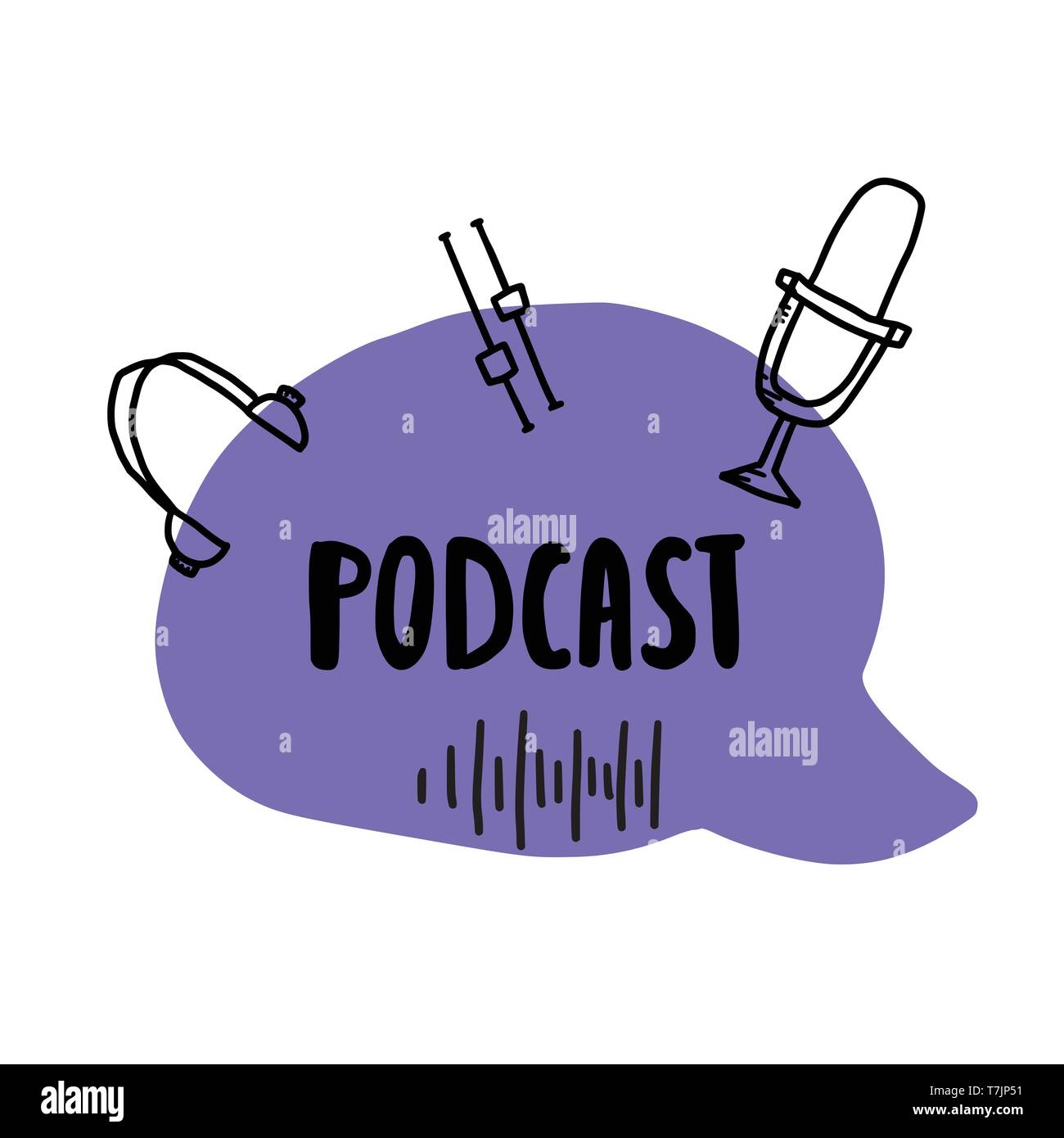 Podcast emblem with handwritten lettering and decoration. Text and ...