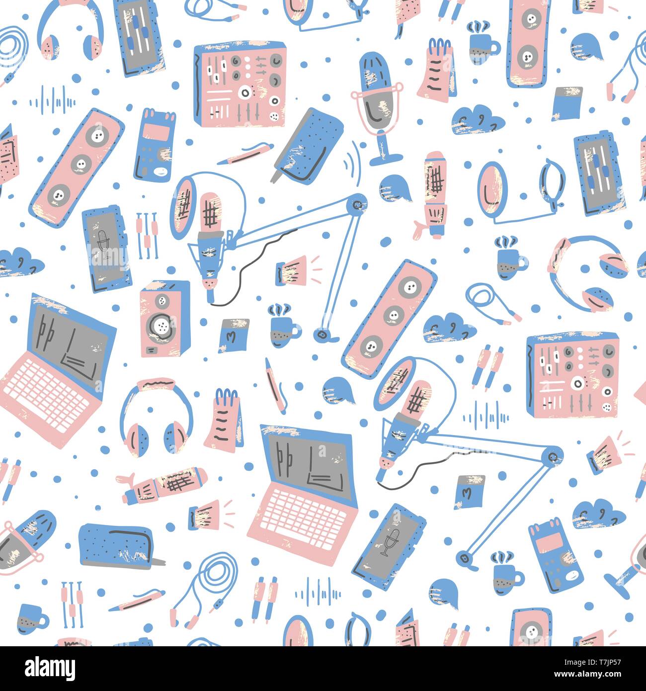 Seamless pattern with podcast technology elemens. Vector endless ...