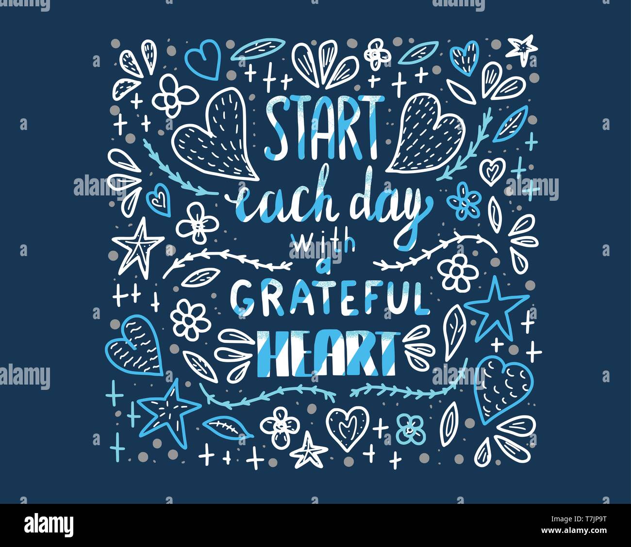 Start each day with a grateful heart poster. Handwritten lettering with ...