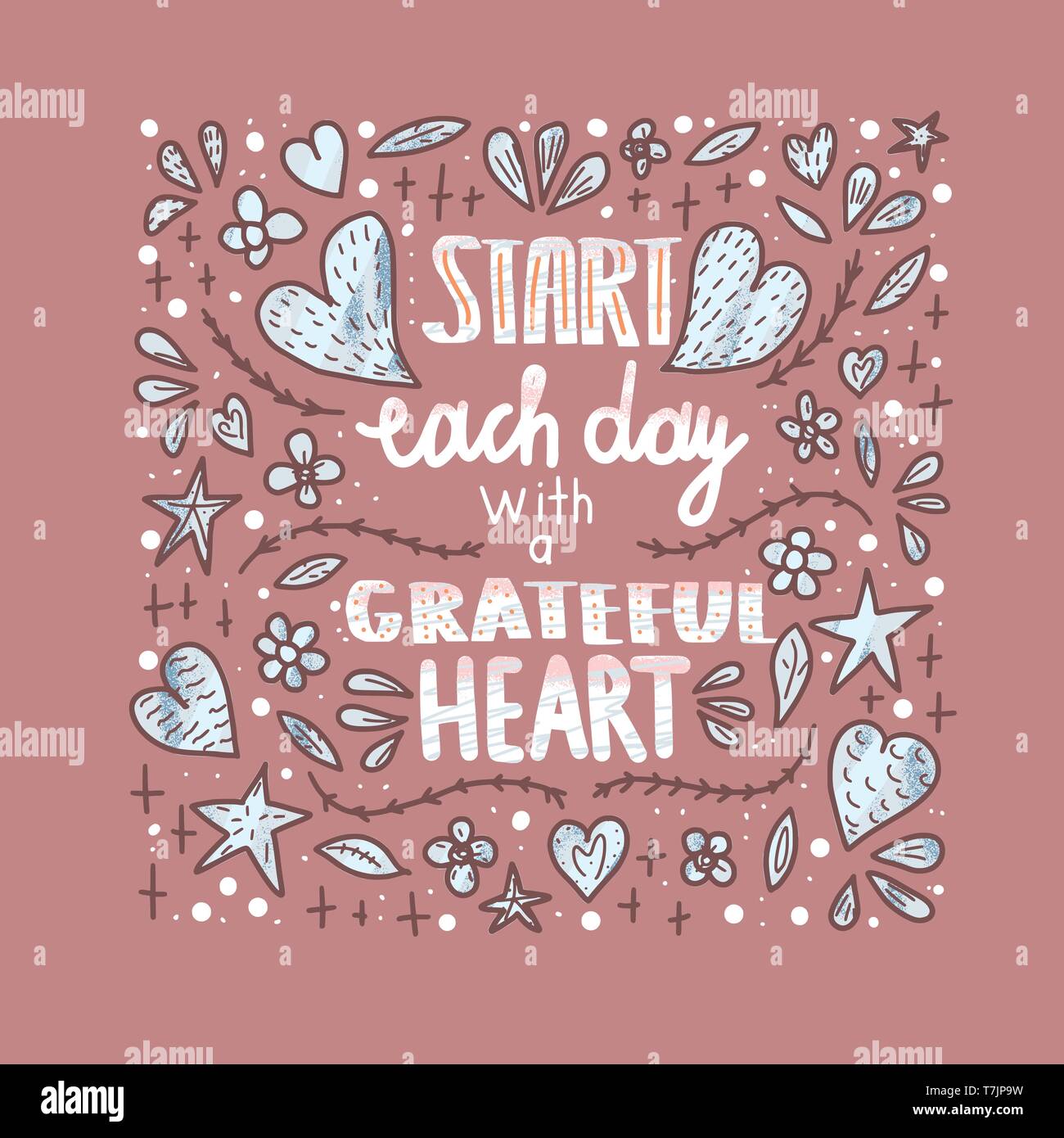 Start each day with a grateful heart poster. Handwritten lettering with ...