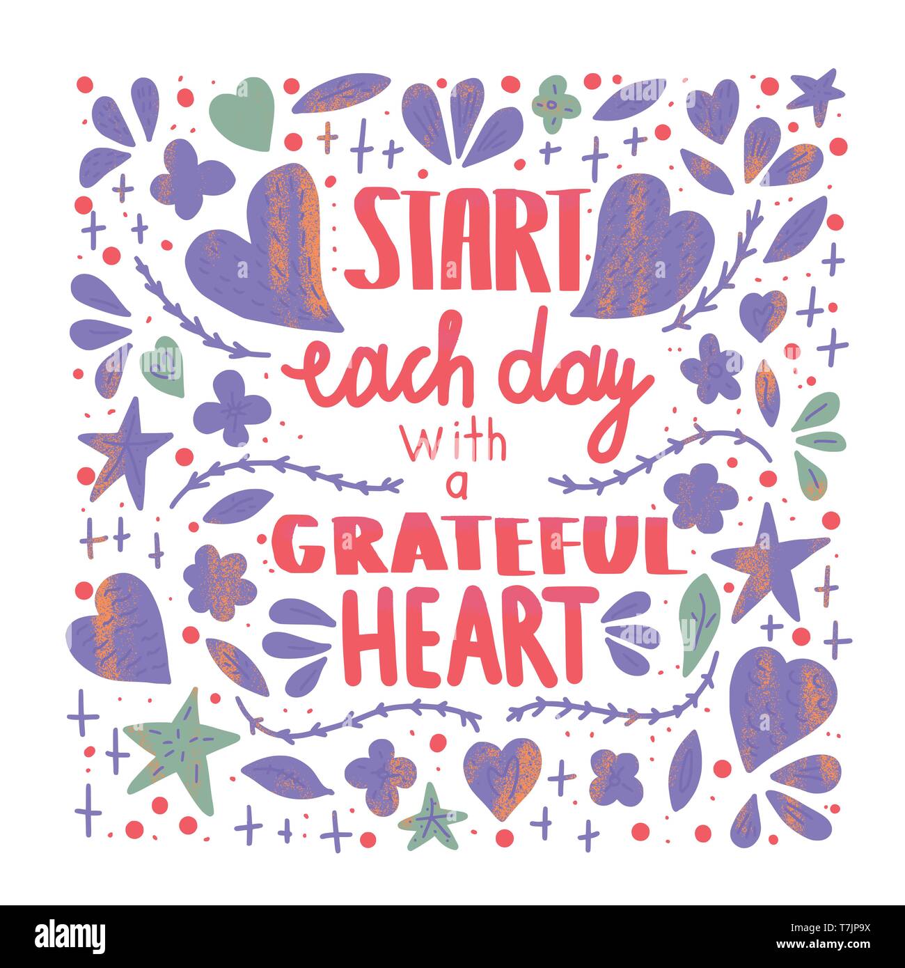 Start each day with a grateful heart poster. Handwritten lettering with ...