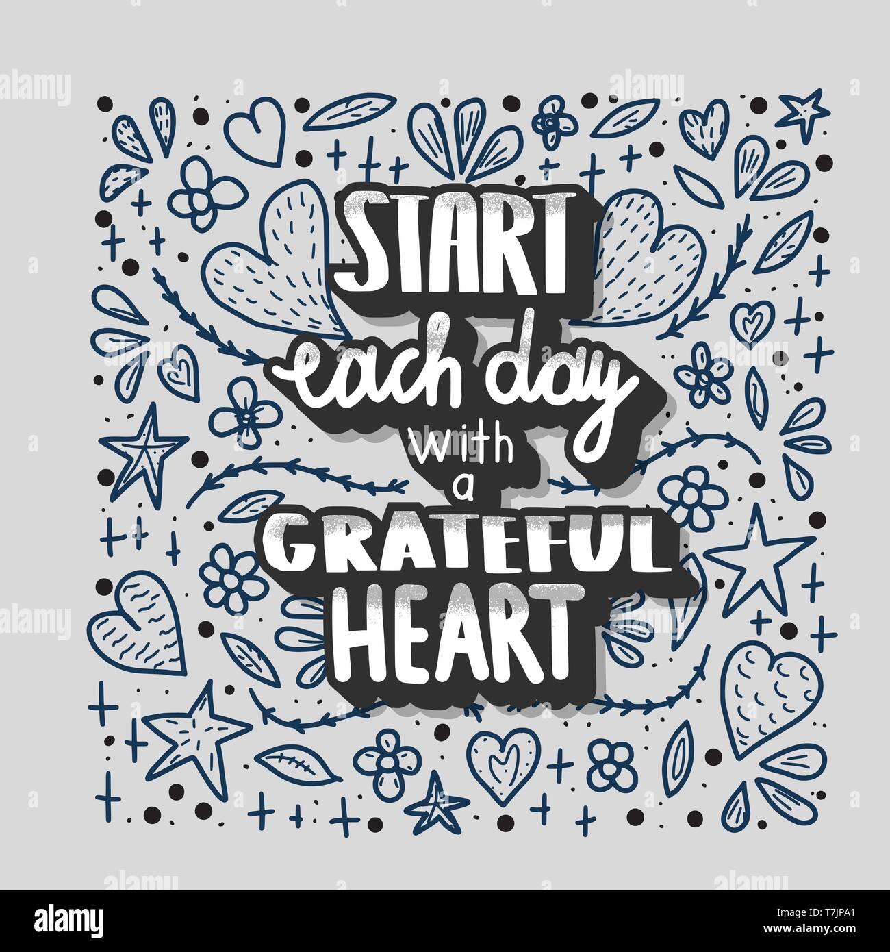 Start each day with a grateful heart poster. Handwritten lettering with ...