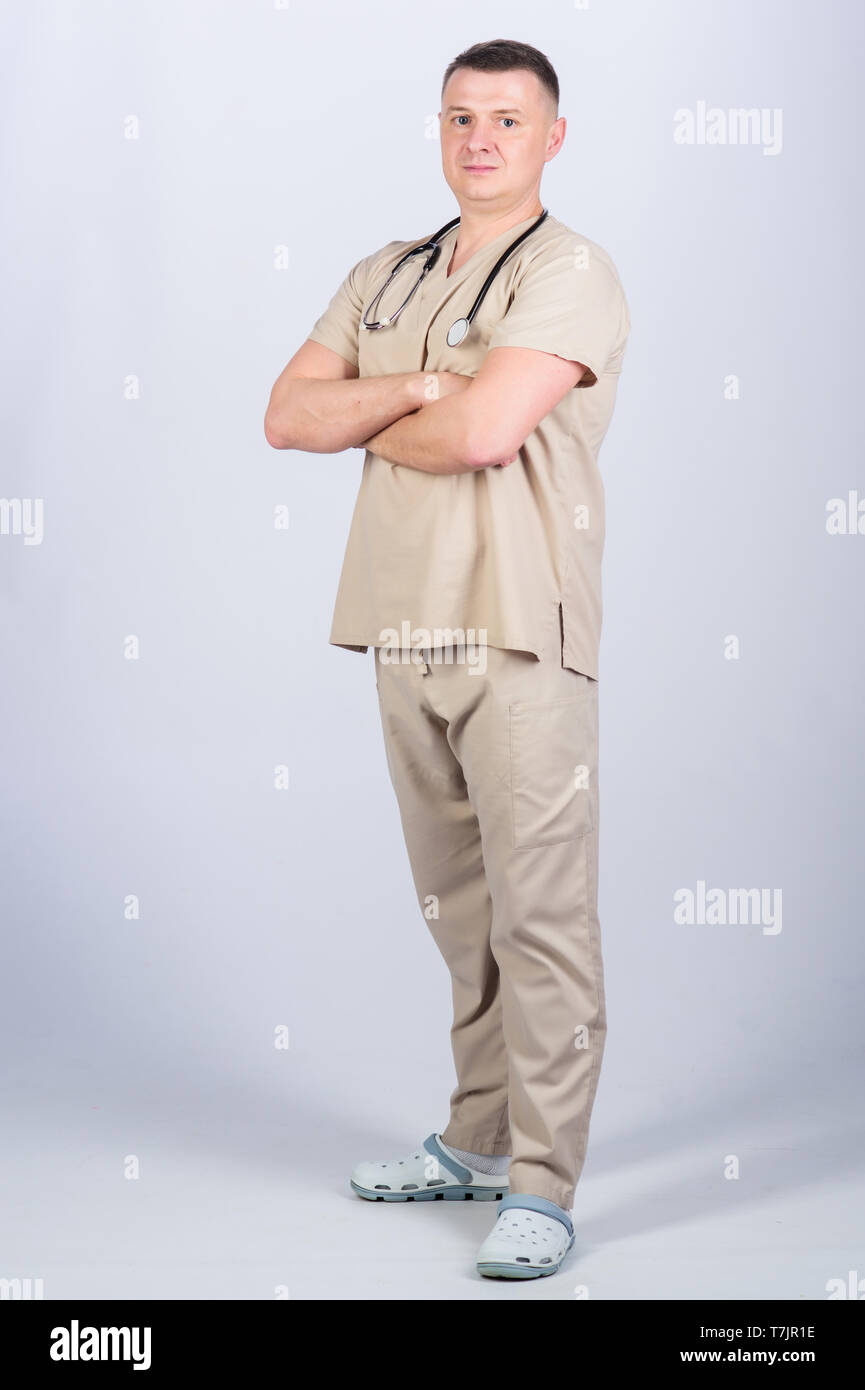 Private clinic. Doctor career. Man doctor stethoscope physician uniform ...