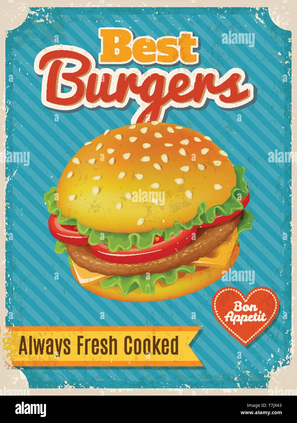 Vector Best Burgers poster or card with high detailed vector burger ...