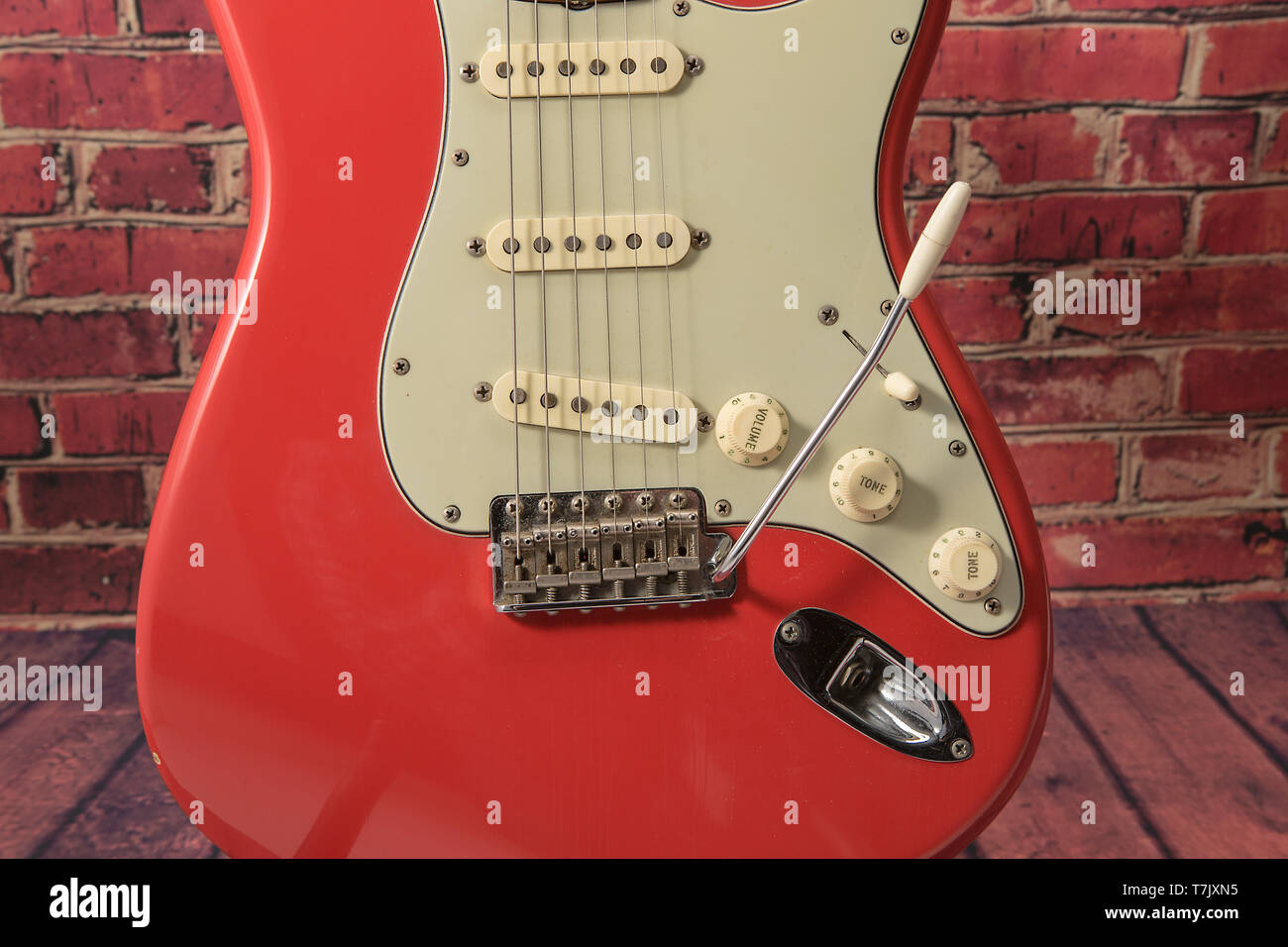A 1963 iconic Fender Stratocaster slab top in Fiesta Red Stock Photo ...