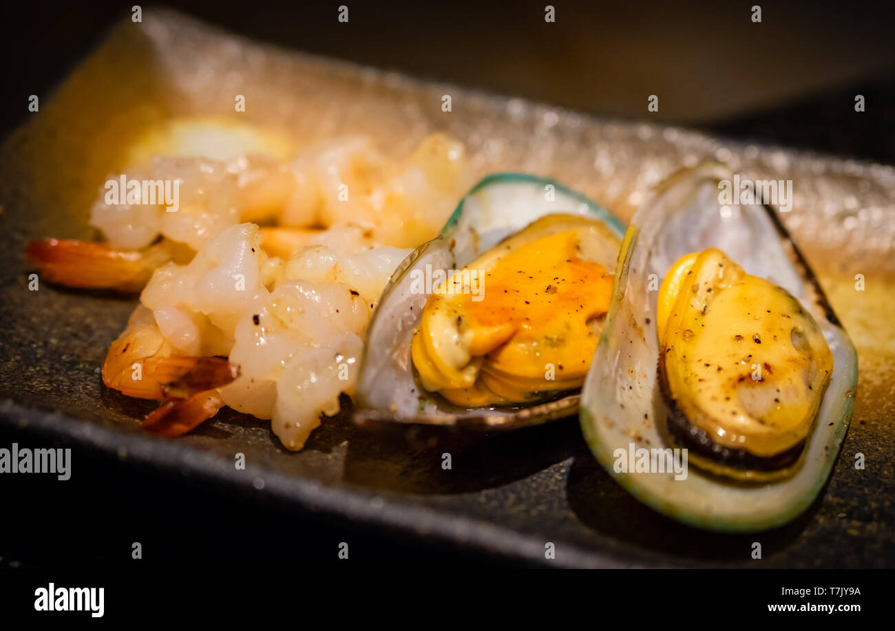 delicious japanese food with stream, professional chef cooking ...