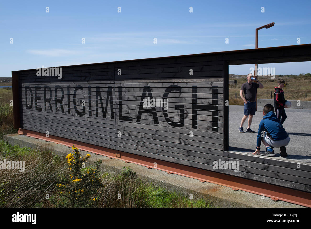 Derrigimlagh sign at the monument commemorating Alcock and Brown first ...