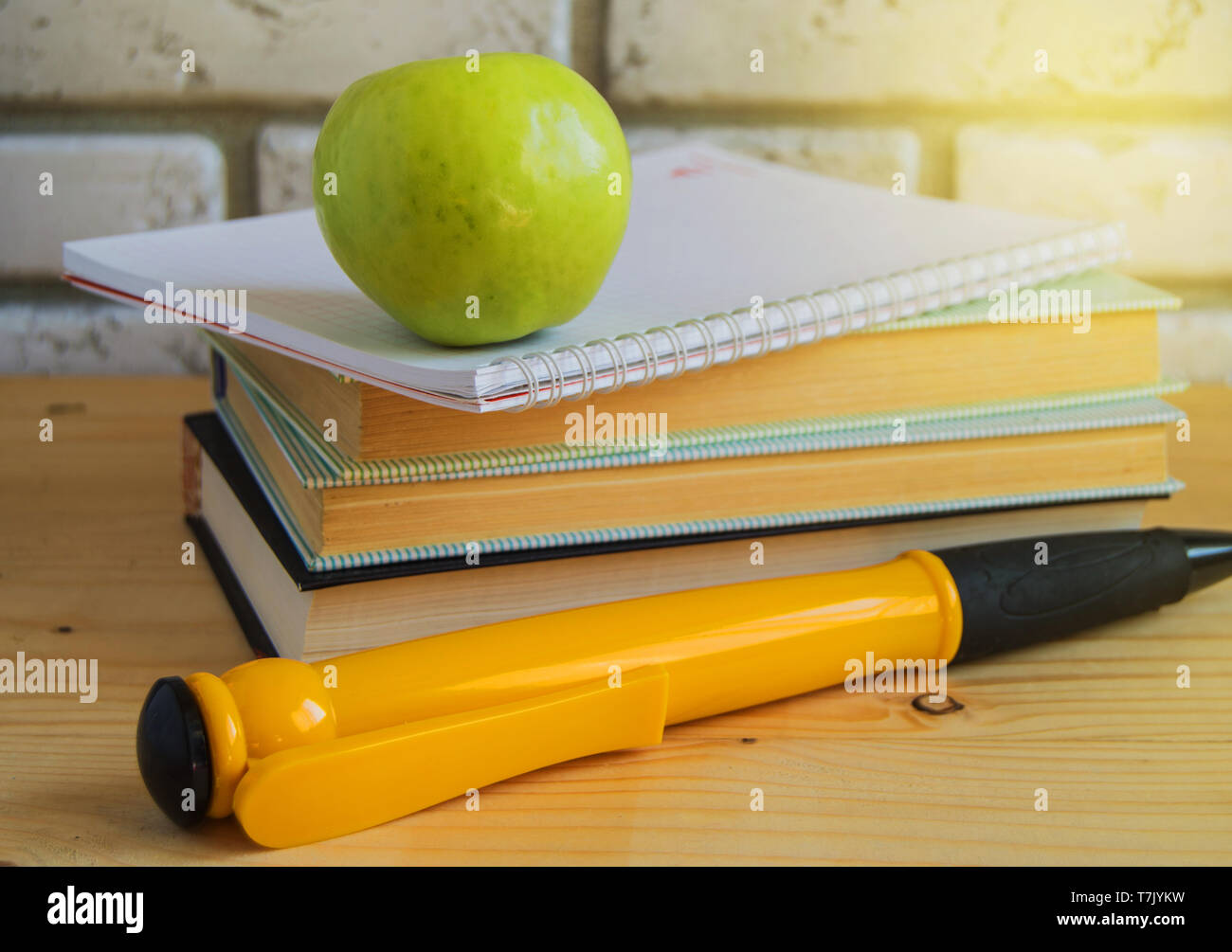 Teacher's Day concept and back to school, green Apple, large souvenir ...