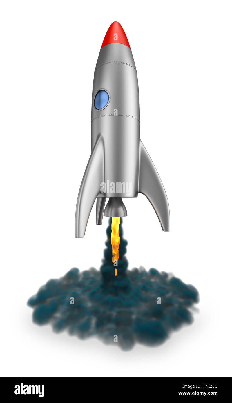 Rocket flies up with smoke and fire. 3d render Stock Photo - Alamy