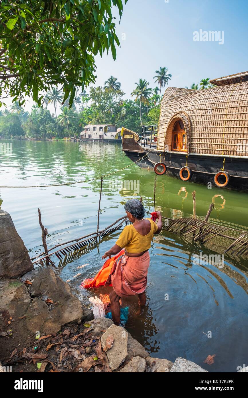 India, state of Kerala, Kumarakom, village set in the backdrop of the ...