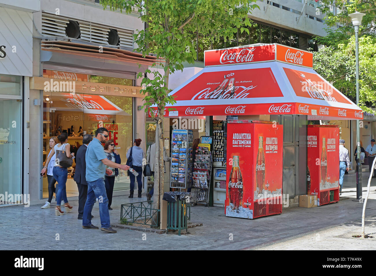 Athens, Greece - May 05, 2015: Coca Cola Red Kiosk Booth at Ermou ...