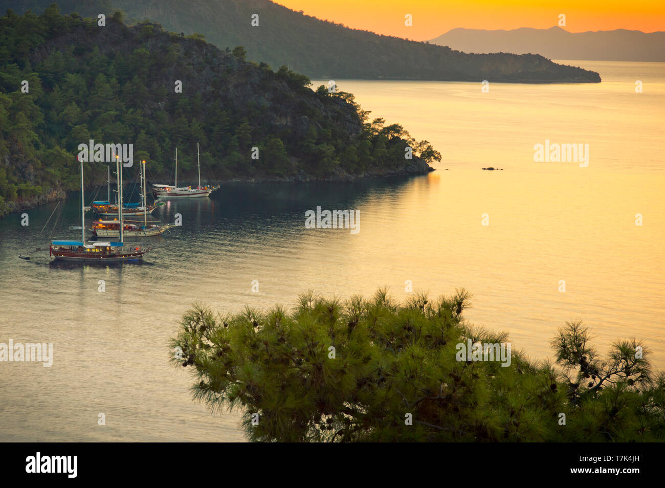 Sailboat in the sea at sunset , location Fethiye Stock Photo - Alamy