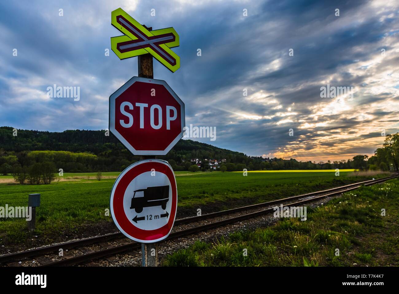 Valdstejnsko, Czech Republic - May 5 2019: A red stop sign at the ...