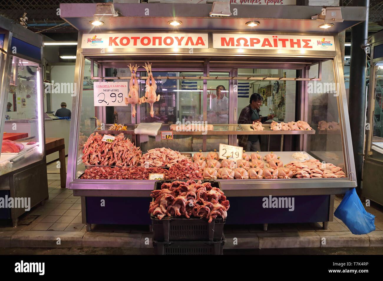 Athens, Greece - May 05, 2015: Poultry Shop at Central Market in Athens ...