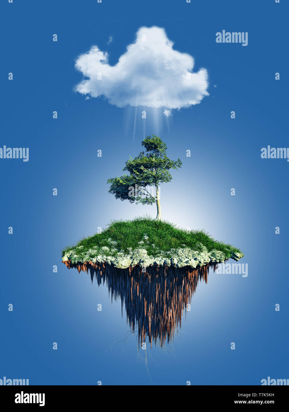 3D render of a floating tree island under a cloud Stock Photo - Alamy