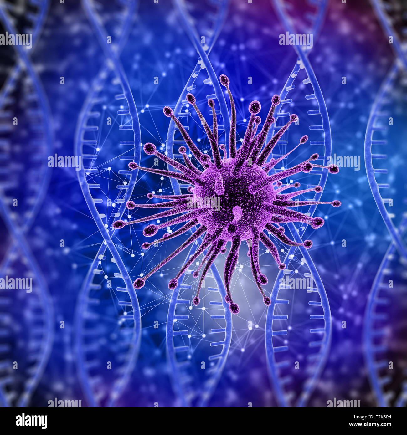 3D render of a medical background with virus cell and DNA strands Stock ...