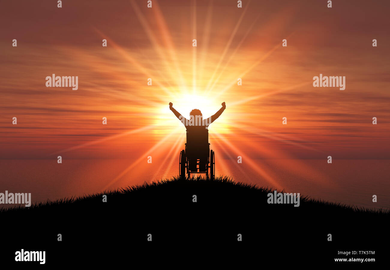 3D render of a silhouette of a female in a wheelchair with her arms ...