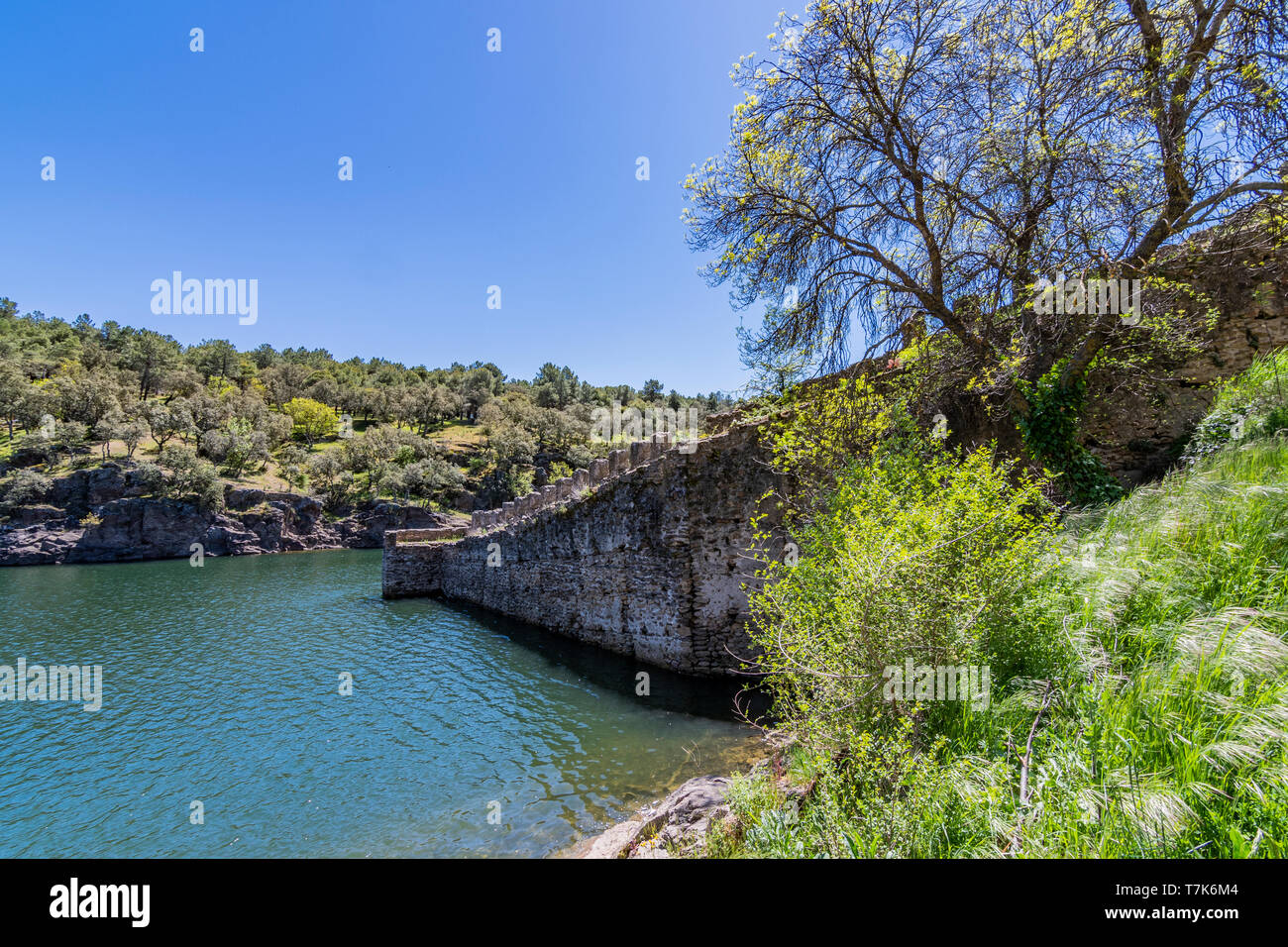 old moor medieval wall over the lozoya river. Buitrago de Lozoya Madrid ...