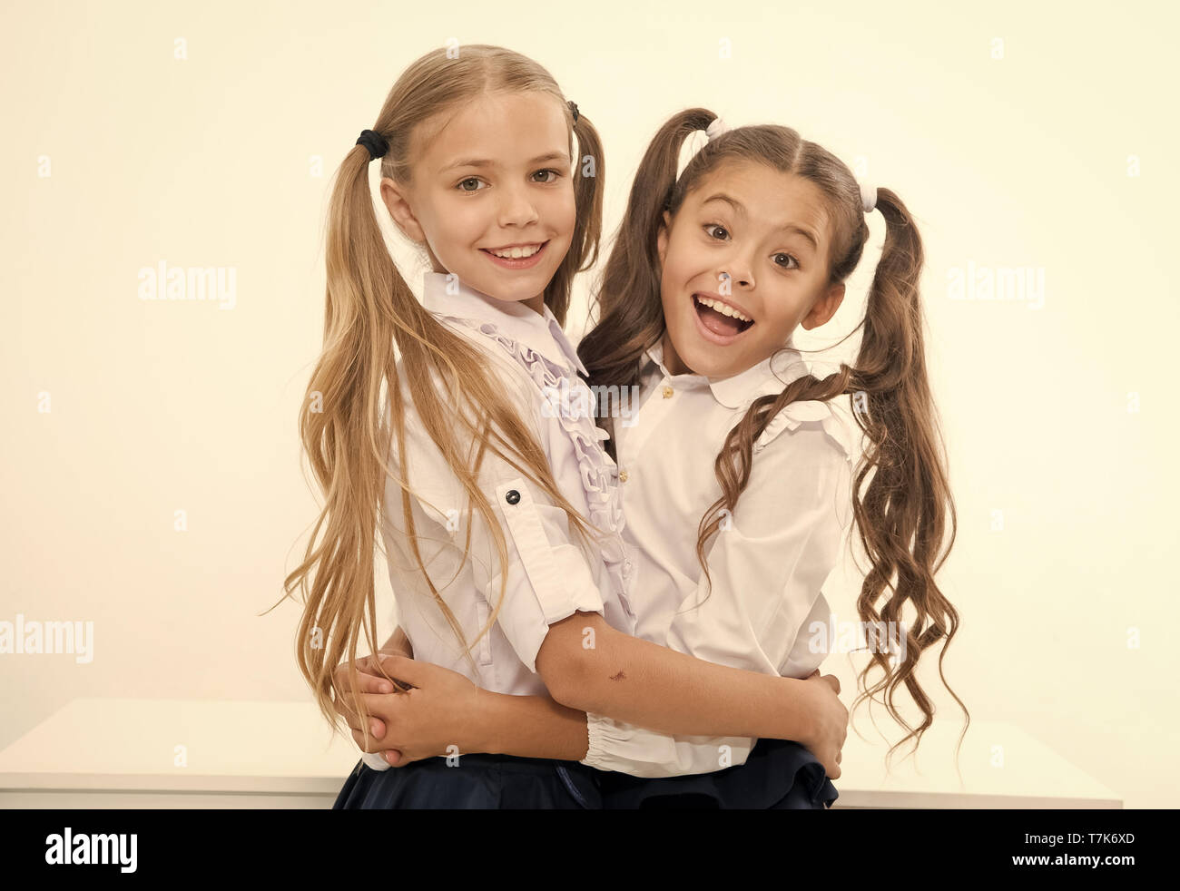 Happy girl friends hug each other, friendship concept. A true ...