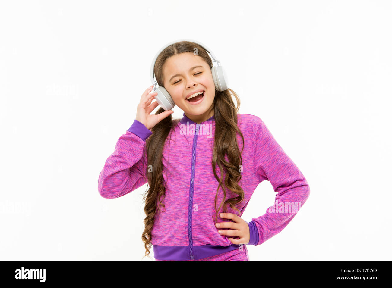 Breaking into a song. Adorable singer isolated on white. Small child ...