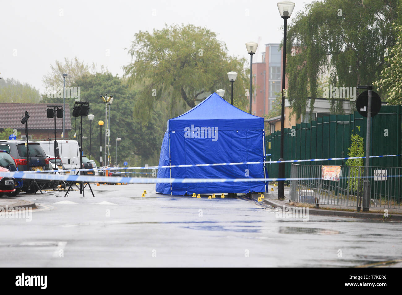 Tent erected by police at a crime scene, a fatal shooting in Birmingham ...
