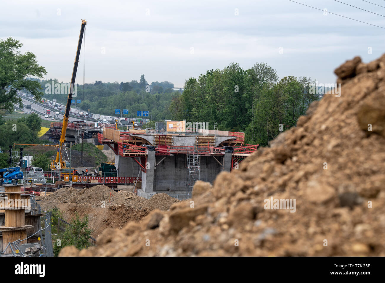 08 May 2019, Germany (German), Wendlingen: The unfinished pier of a ...