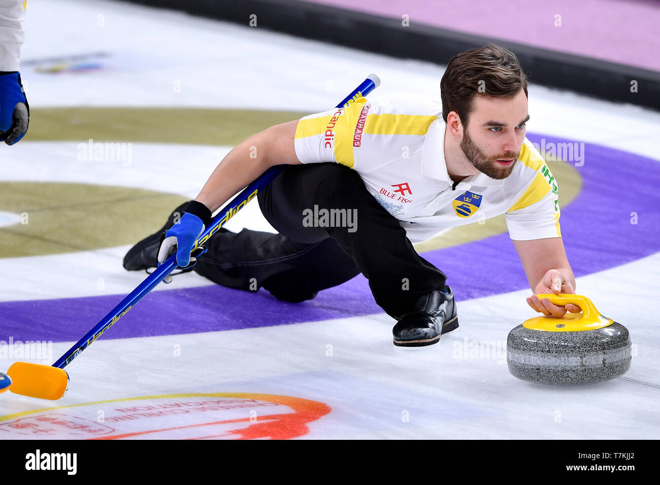 Beijing, China. 8th May, 2019. Oskar Eriksson of Sweden throws the ...