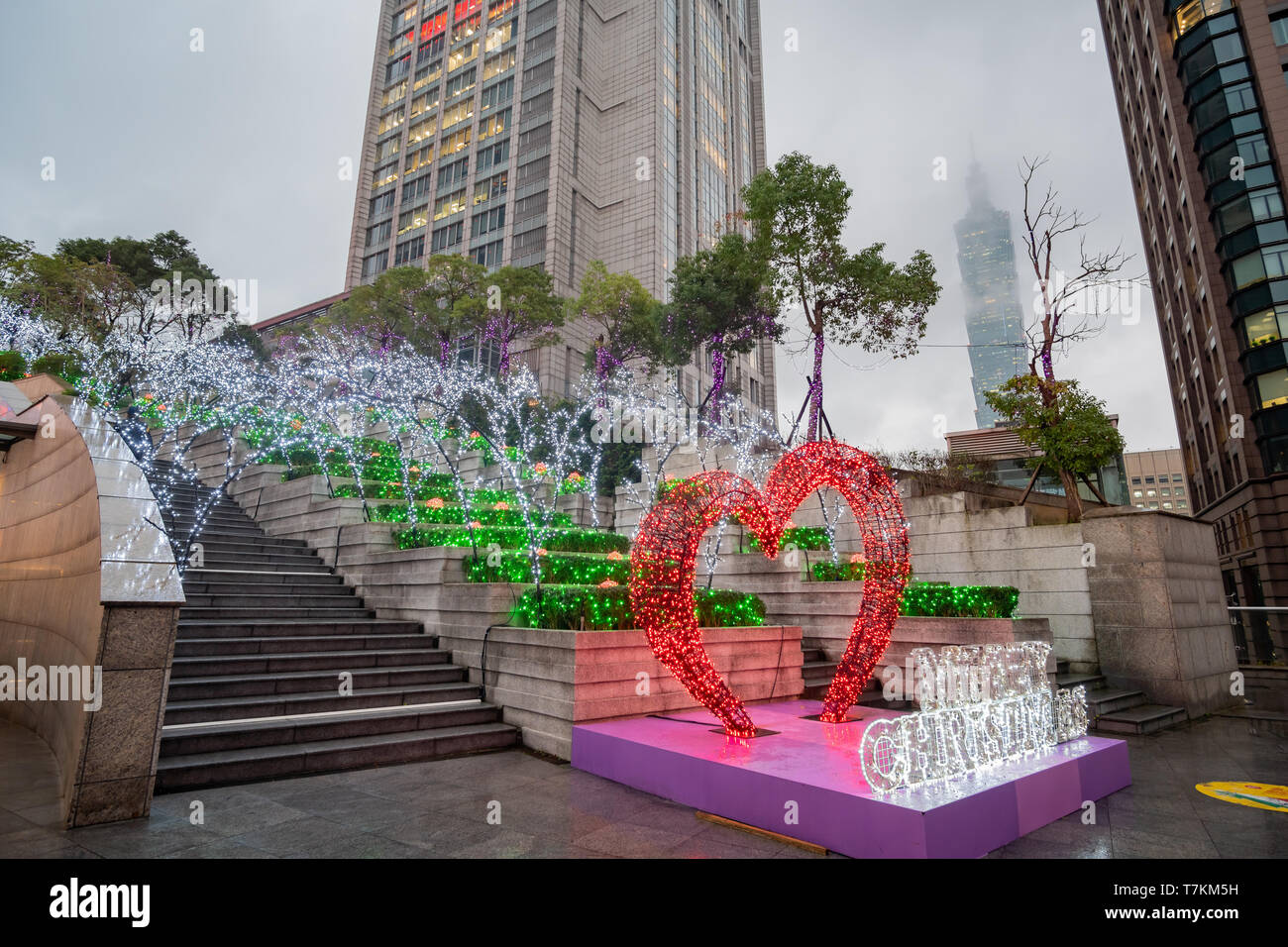 Taipei, DEC 18: Night view of the christmas decoration on top of the ...