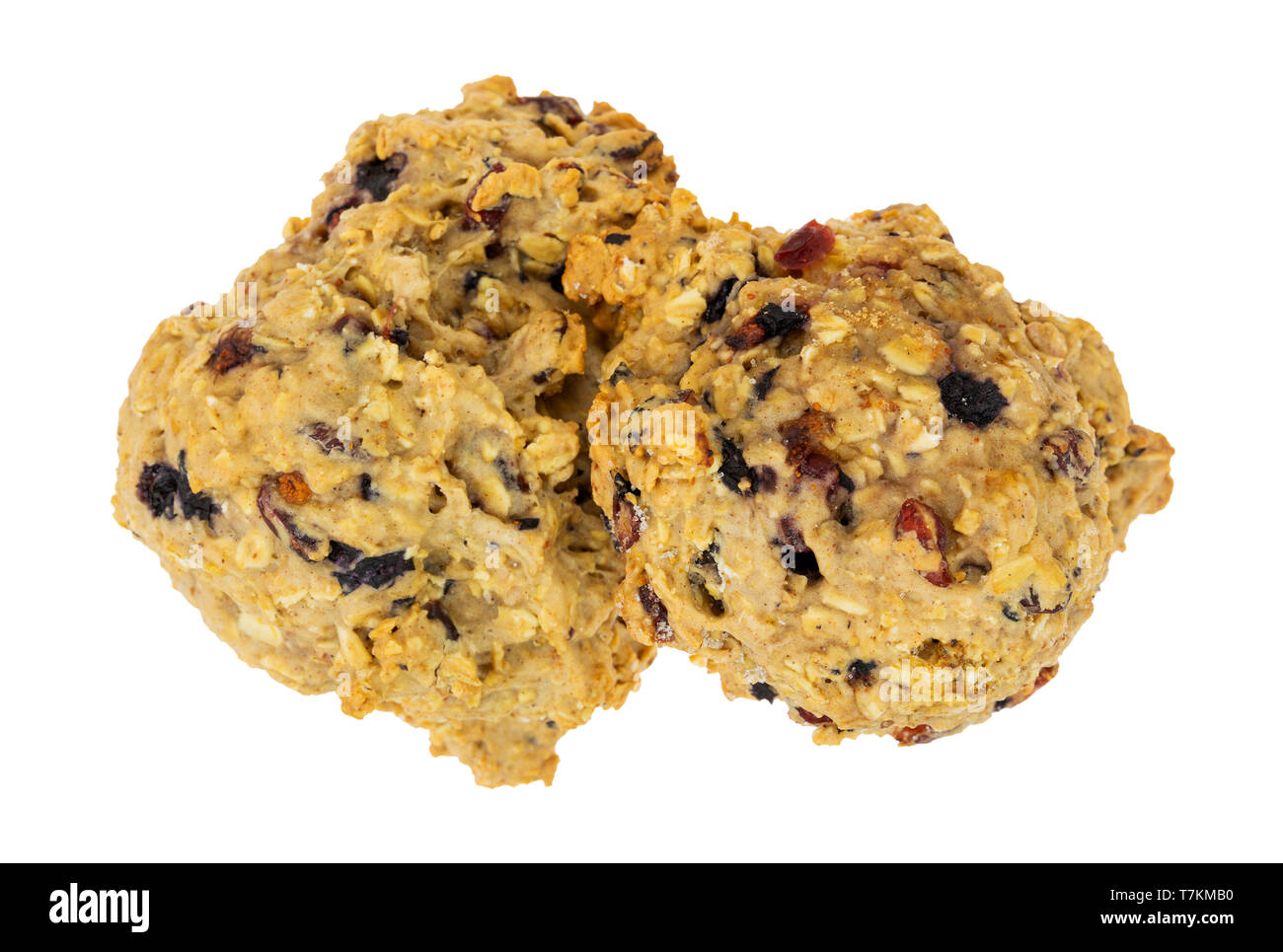 Overhead view of two everything homemade cookies isolated on a white ...