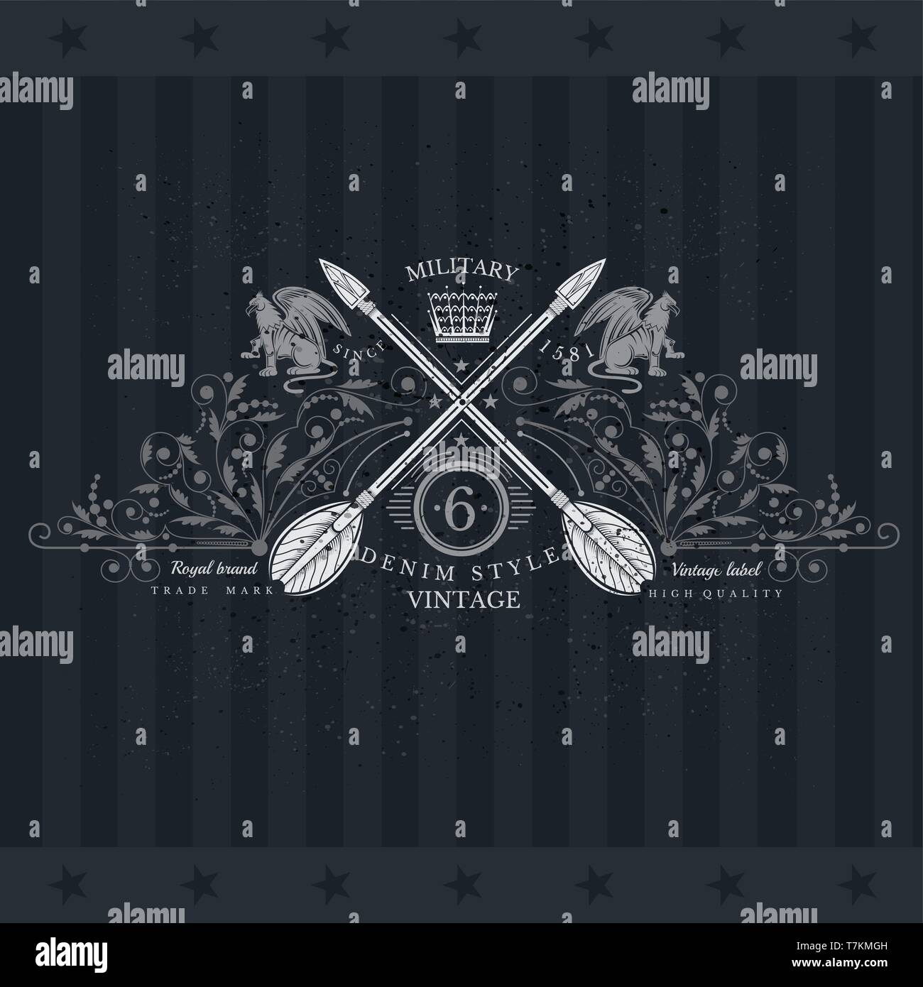 Cross Arrows With Floral Pattern and Two Griffin On Both Sides ...