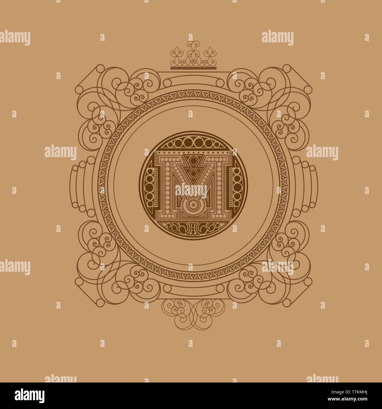 letter m with circle frame from lines pattern. Royal monogram luxury ...