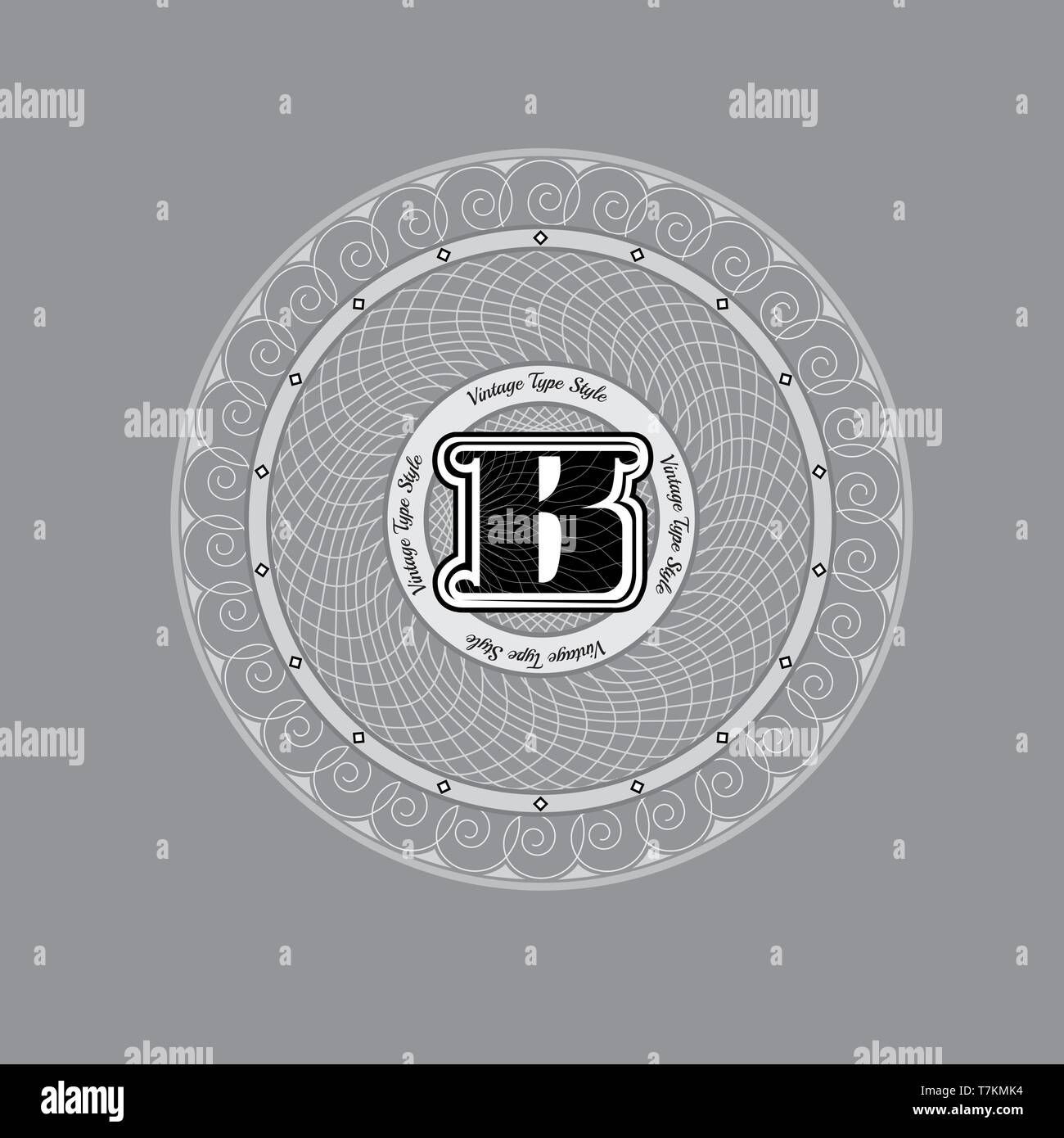 Spirographic Monogram Design Template with capital letter B in center ...