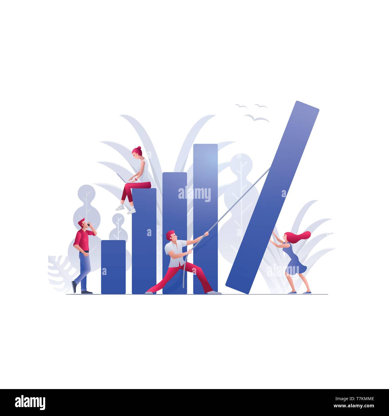 Vector illustration people are building a new achievements with graph ...