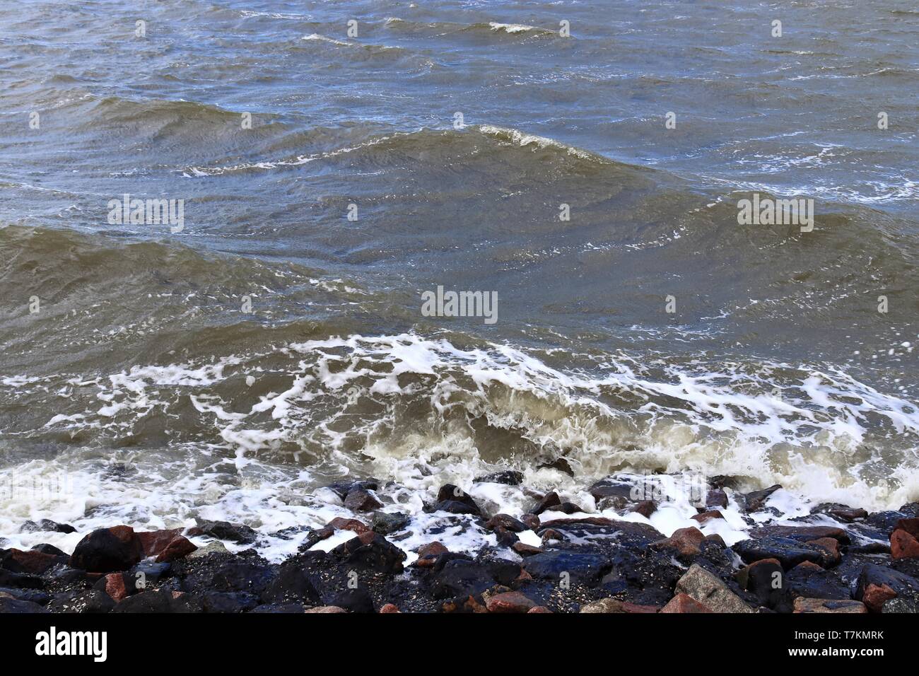 Close up surface of floating water with ripples and waves and some ...